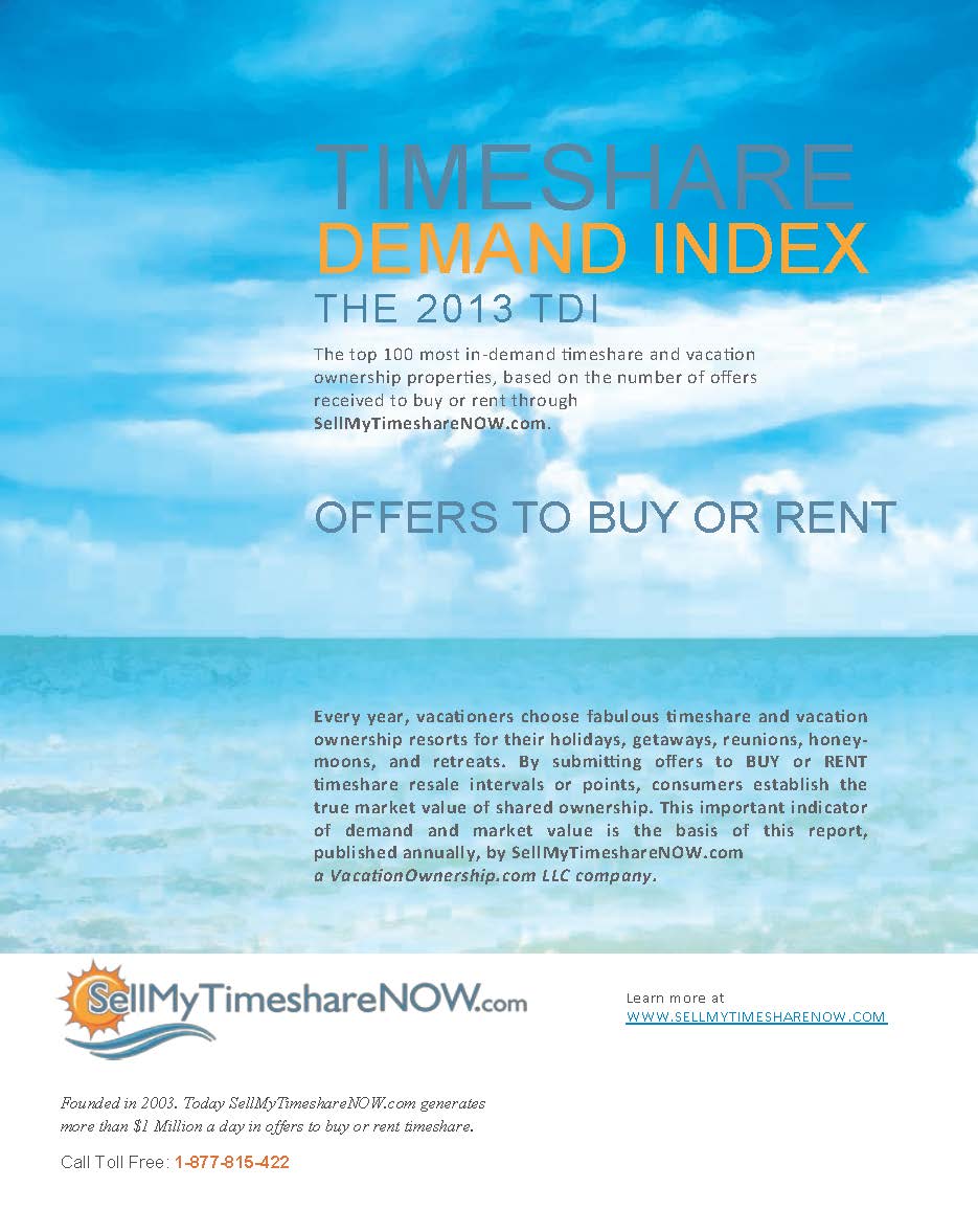 The 2013 Timeshare Demand Index from SellMyTimeshareNOW.com